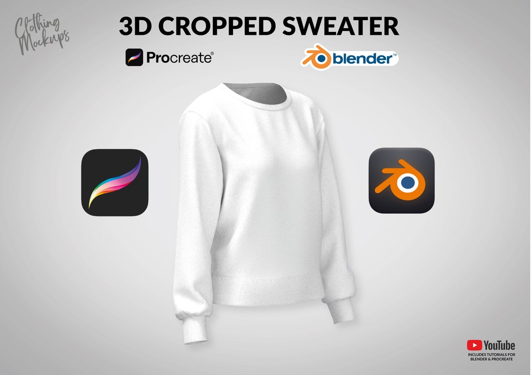3D Cropped Crewneck Sweater Mockup: Procreate & Blender Files - Etsy
