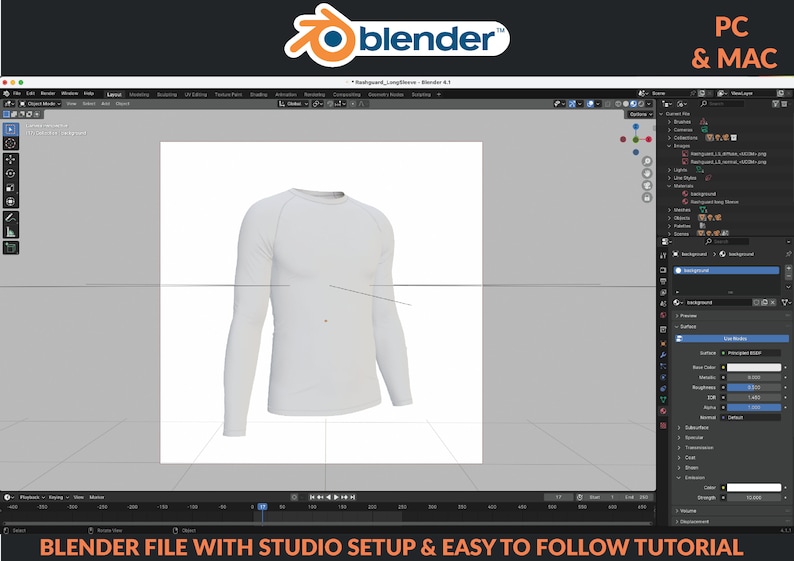 3D Rashguard Tshirt Mockup Procreate Blender Long Sleeve Raglan Sleeves ...