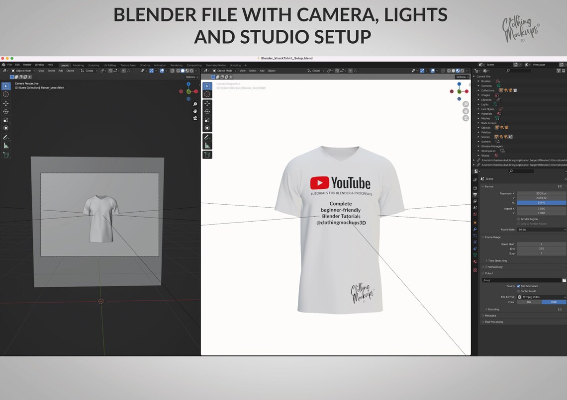 3D V-neck T-shirt - PROCREATE Obj - BLENDER Blend & Obj - Etsy