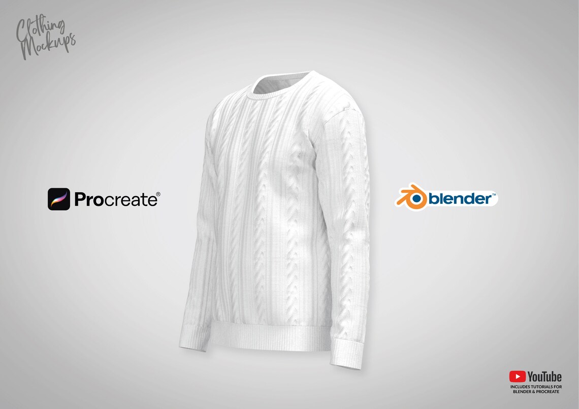 3D Cable Knit Sweater Mockup: Procreate & Blender Template - Etsy