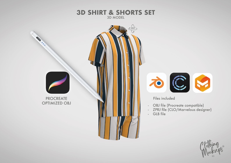 3D Shirt & Shorts Set - Procreate / OBJ / Blender / CLO3D / Marvelous ...