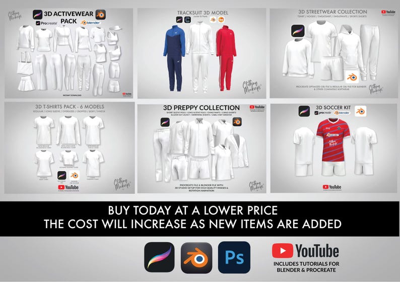 3D Clothing Mockup Full Store Access: Blender, Procreate, Photoshop - Etsy