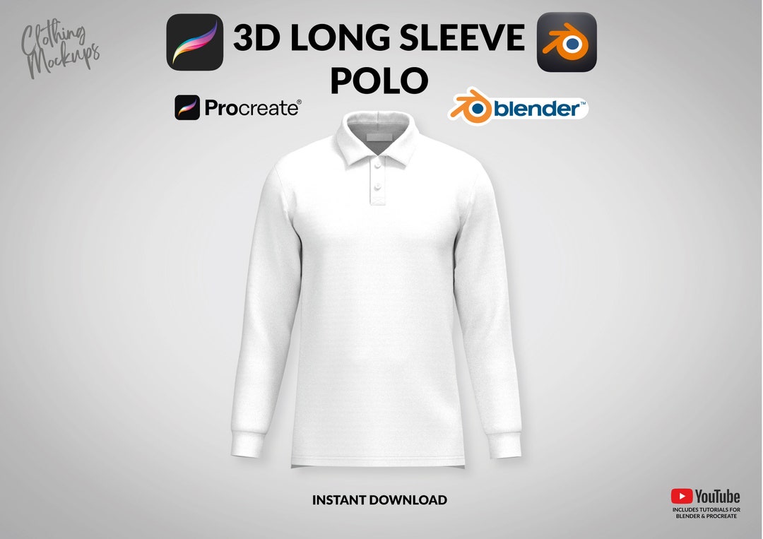 3D Polo Template: Procreate Fashion Design Blender Mockup Long Sleeve ...