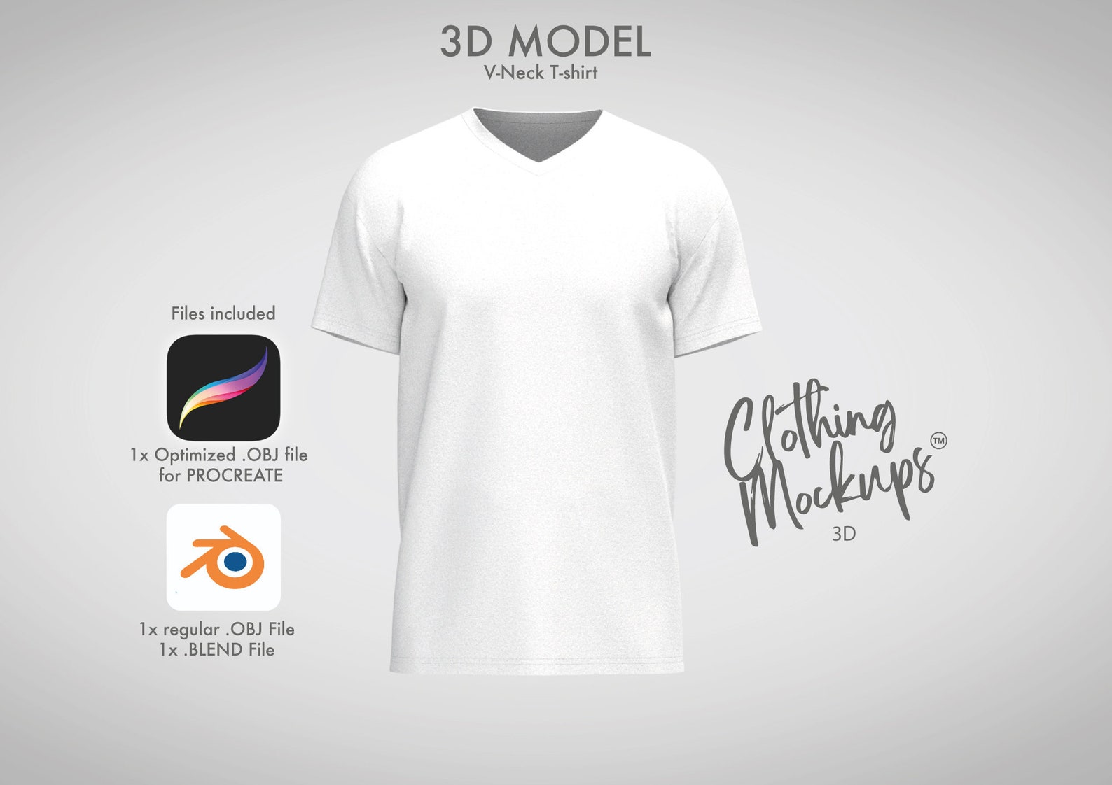 3D V-neck T-shirt - PROCREATE Obj - BLENDER Blend & Obj - Etsy