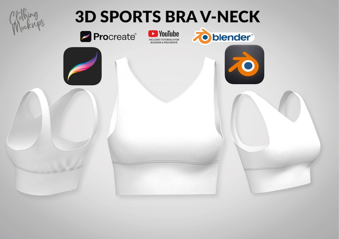3D Sports Bra Procreate iPad Blender PC Mac Animation Women's V-neck ...