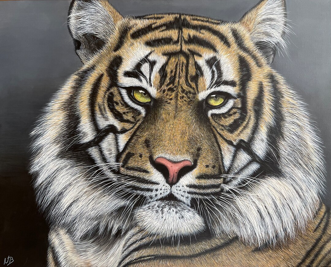 Tiger Acrylic Painting strong and Brave, 100 X 80 Cm, Hyperrealistic ...