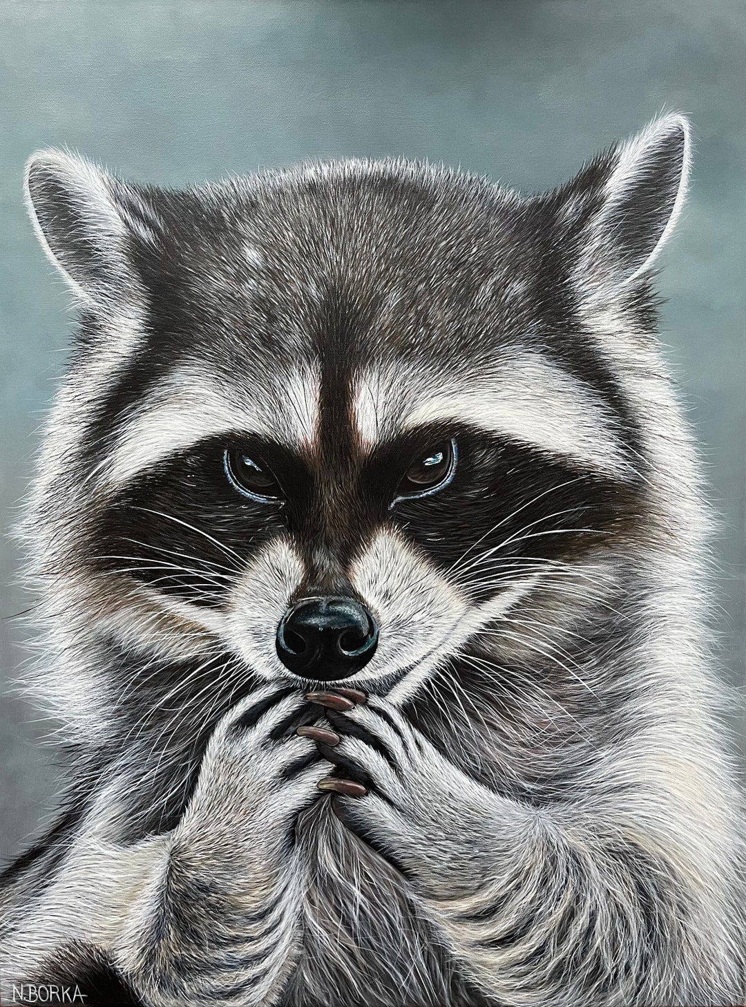 Raccoon Acrylic Painting secret Mission, 60 X 80 Cm, Hyperrealistic ...