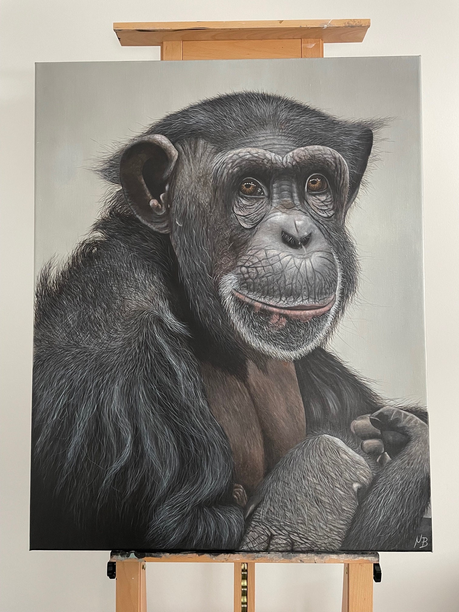 Chimpanzee Acrylic Painting "at Eye Level", 80 X 100 Cm, Hyperrealistic ...