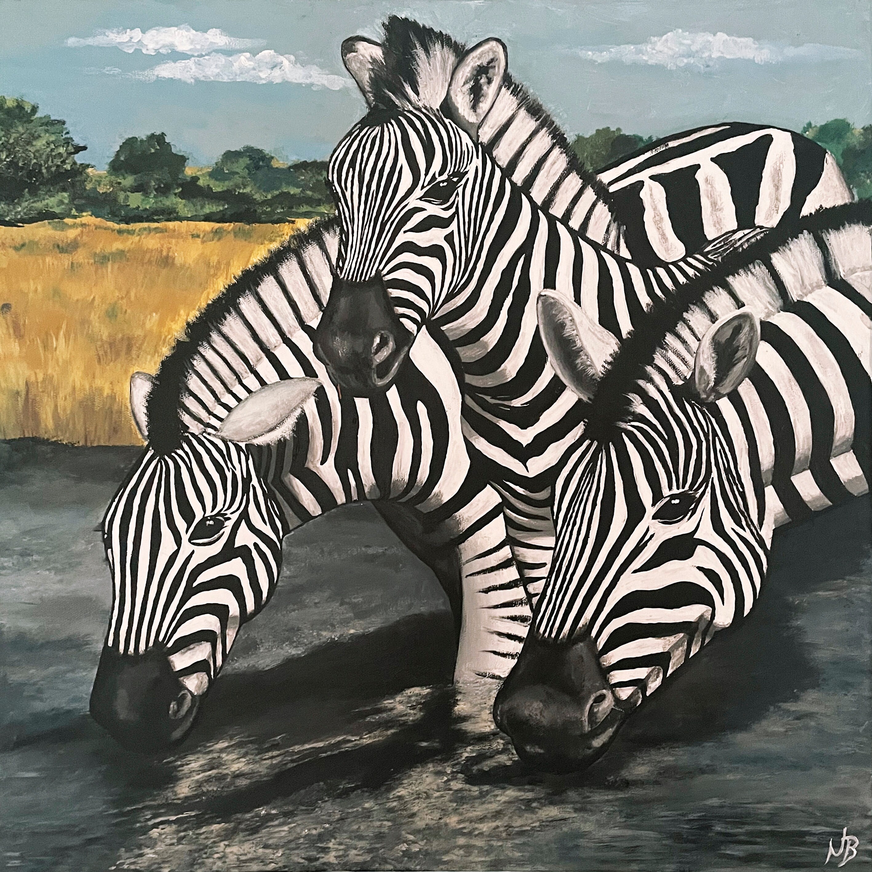 Zebras Acrylic Painting 50 X 50 Cm Original Painting - Etsy