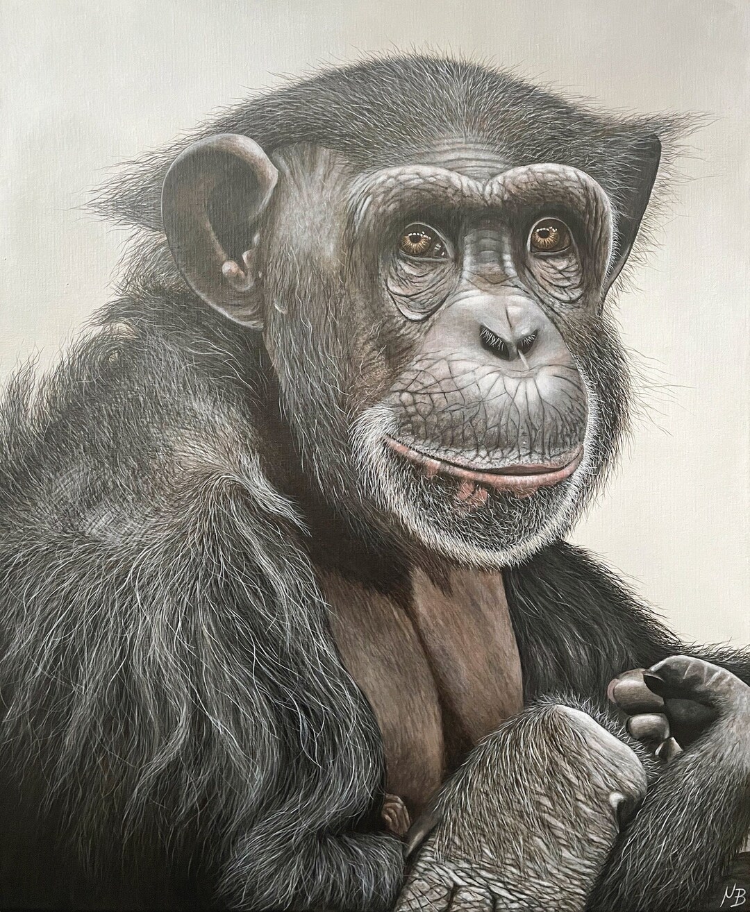 Chimpanzee Acrylic Painting at Eye Level, 80 X 100 Cm, Hyperrealistic ...