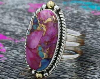 Pink Turquoise Ring, Handmade Silver Band, Kingman Pink Dahlia ...