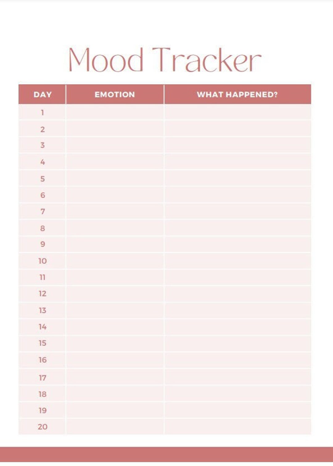 Dusty Pink Mood Tracker - Etsy