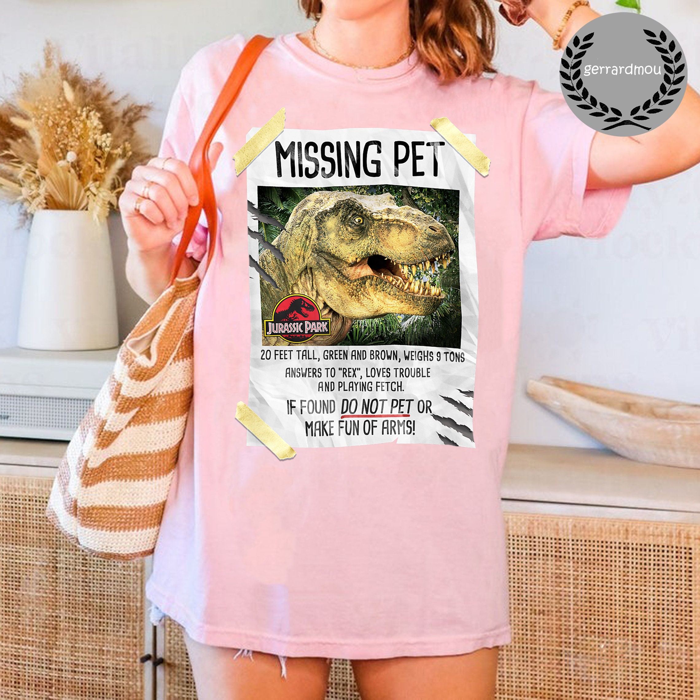 Jurassic Park Missing Pet T-rex Poster Taped T-shirt Logo - Etsy