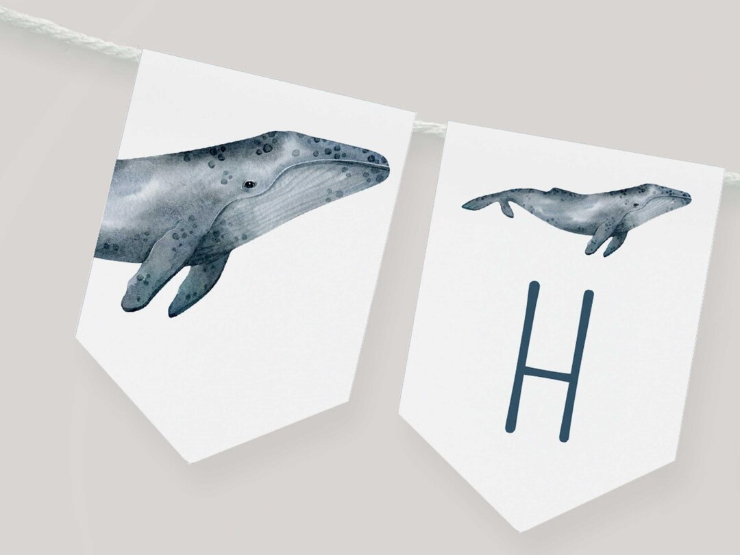 Whale Birthday Banner, Minimalist, Whale Bunting, Whale Garland, Whale ...
