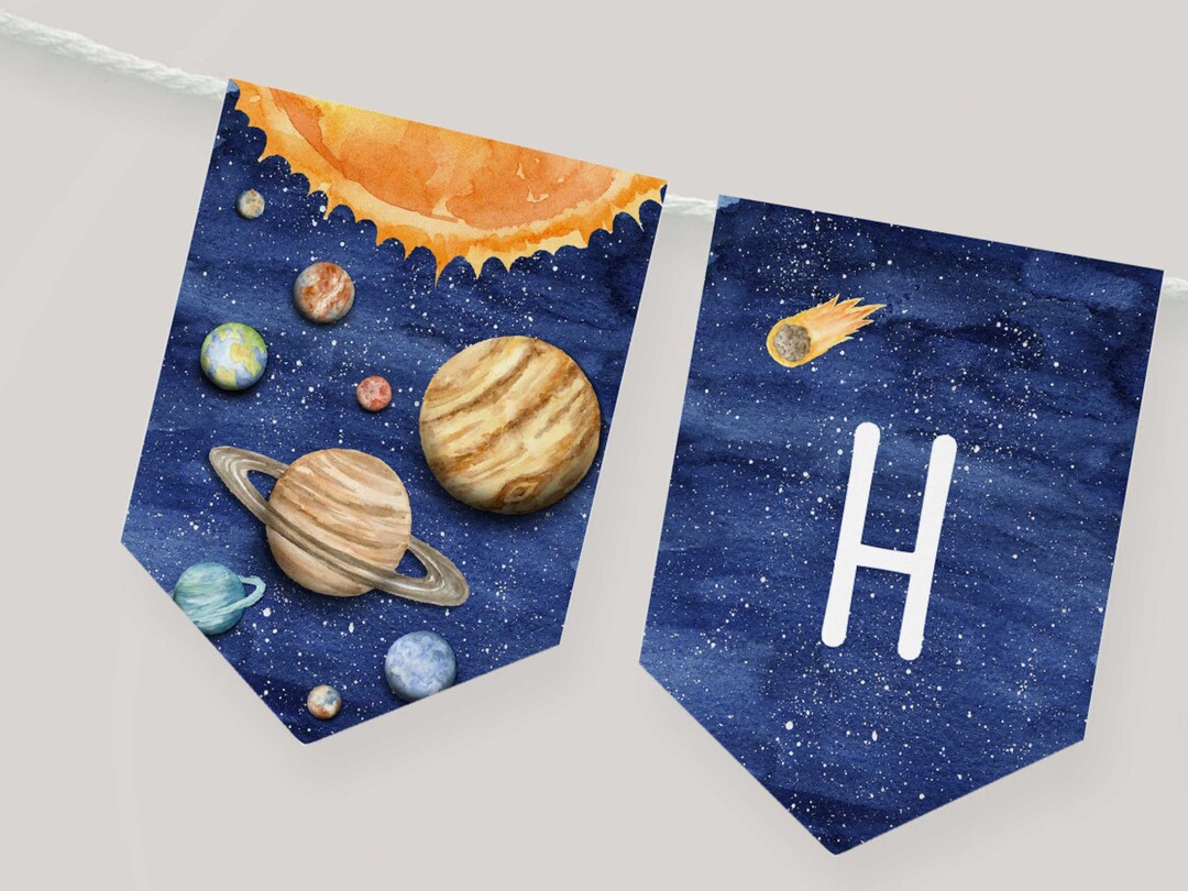 Solar System Birthday Banner, Outer Space Party, Planets Banner, Cosmos ...