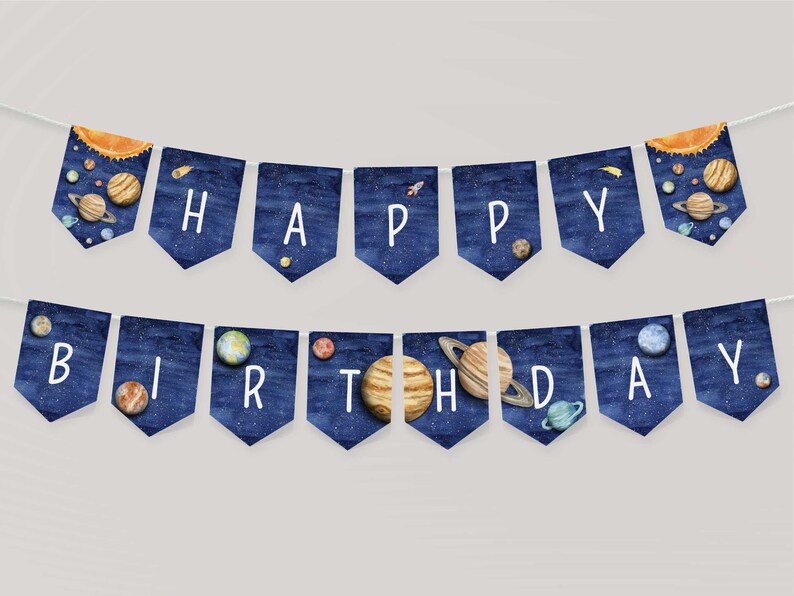 Solar System Birthday Banner, Outer Space Party, Planets Banner, Cosmos ...