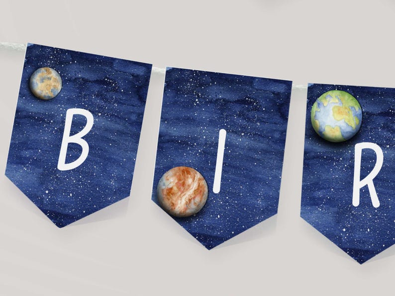 Solar System Birthday Banner, Outer Space Party, Planets Banner, Cosmos ...