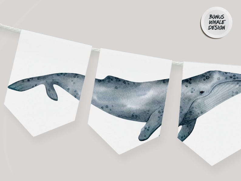 Whale Birthday Banner: Minimalist Watercolor Party Decor (printable PDF ...
