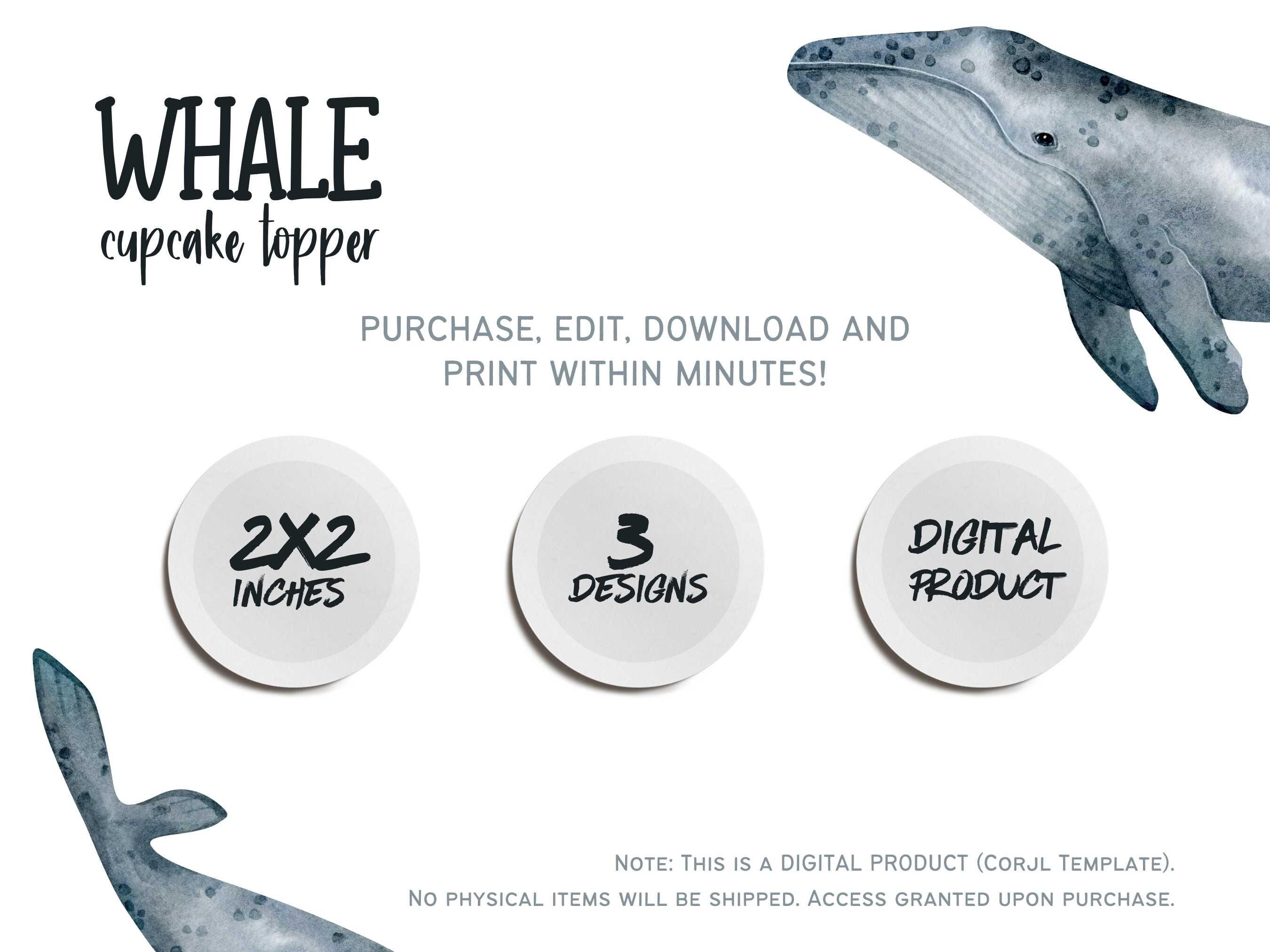 Whale Cupcake Toppers, Whale Birthday, Whale Party, Blue Whale ...