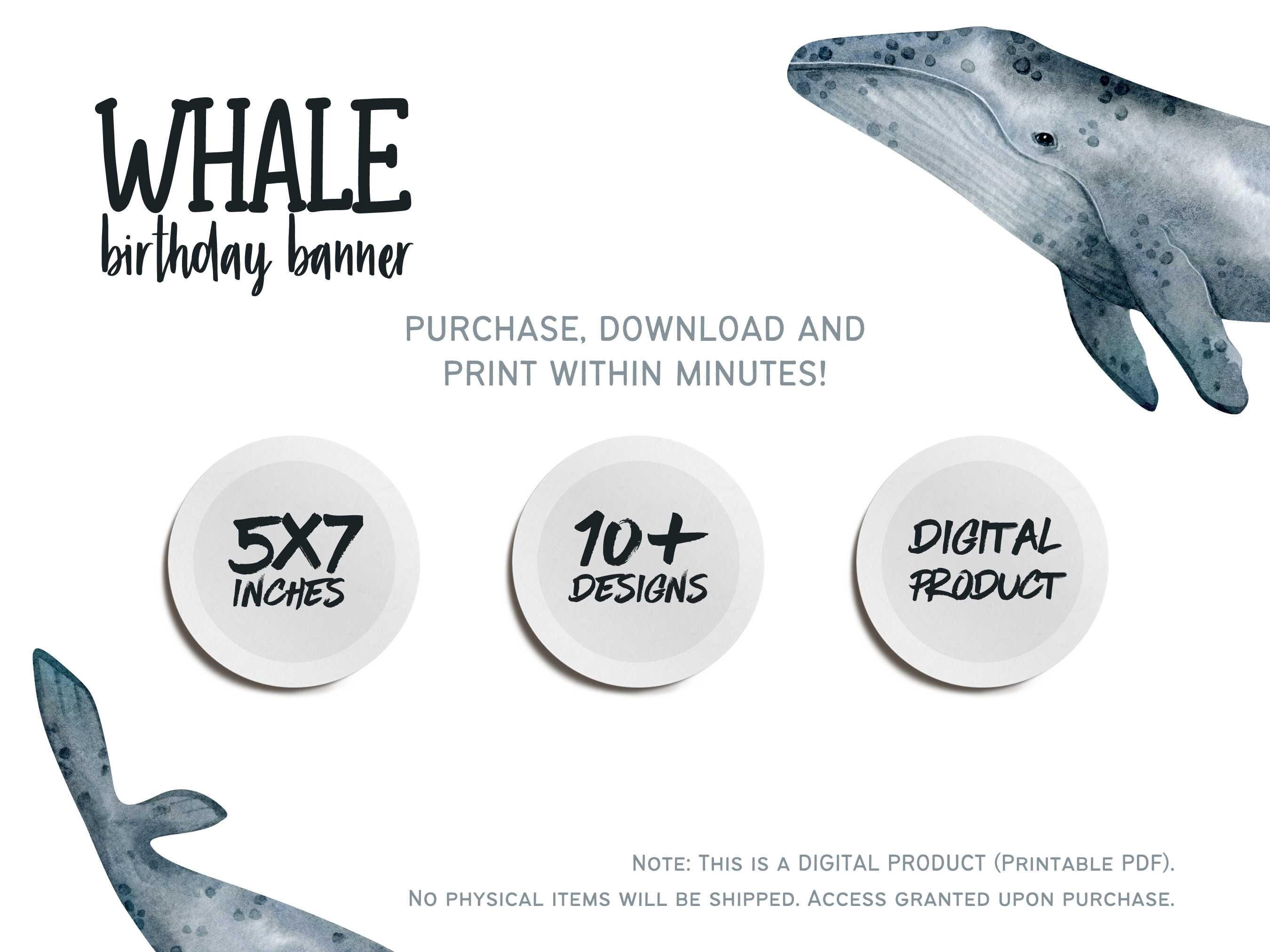 Whale Birthday Banner: Minimalist Watercolor Party Decor (printable PDF ...