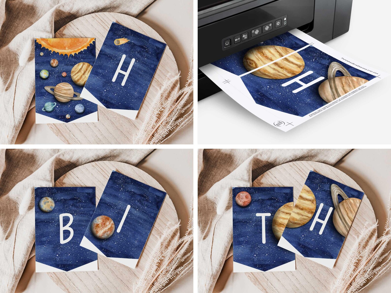 Solar System Birthday Banner: Watercolor Planets, Galaxy Party ...