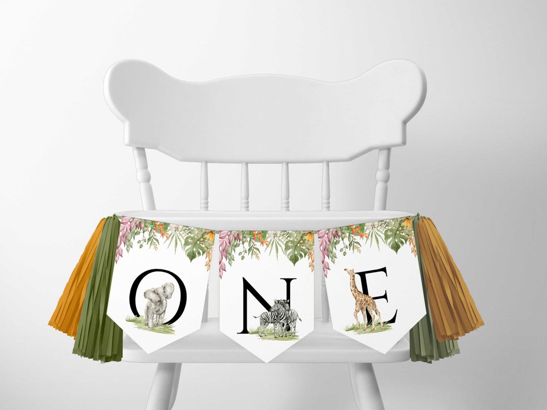 Wild ONE Birthday Banner, First Birthday High Chair Banner, Safari Flag ...
