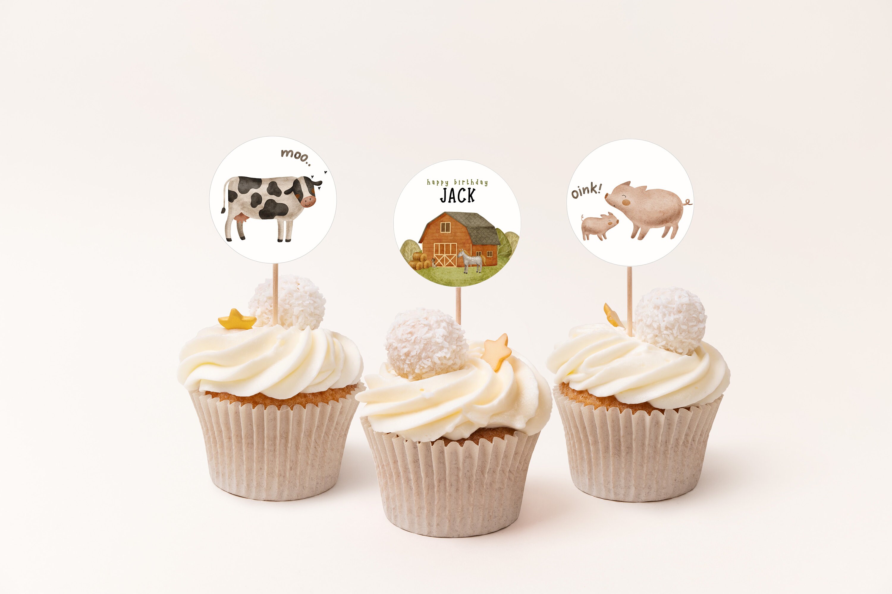Farm Cupcake Toppers, Barn Animals, Elegant Farm Party, Animal Farm ...