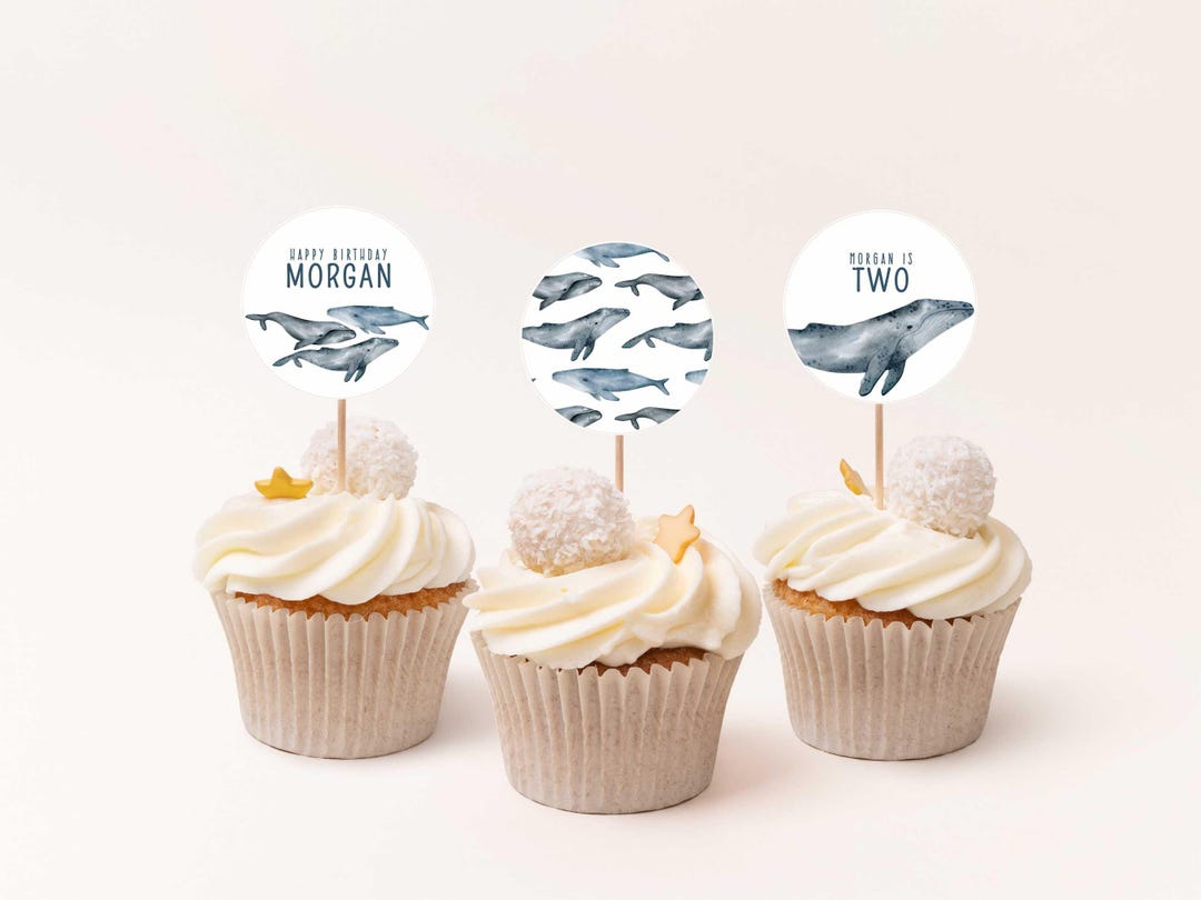 Whale Cupcake Toppers, Whale Birthday, Whale Party, Blue Whale ...