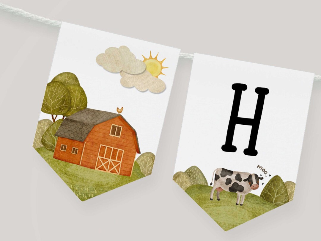 Farm Birthday Banner: Watercolor Animals, Barnyard Party Decor (5x7 ...