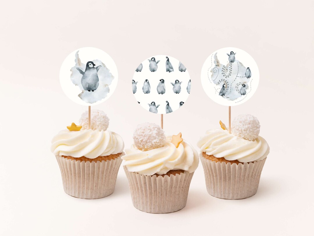 Penguin Cupcake Toppers, Penguin Birthday, Penguin Party, Emperor ...