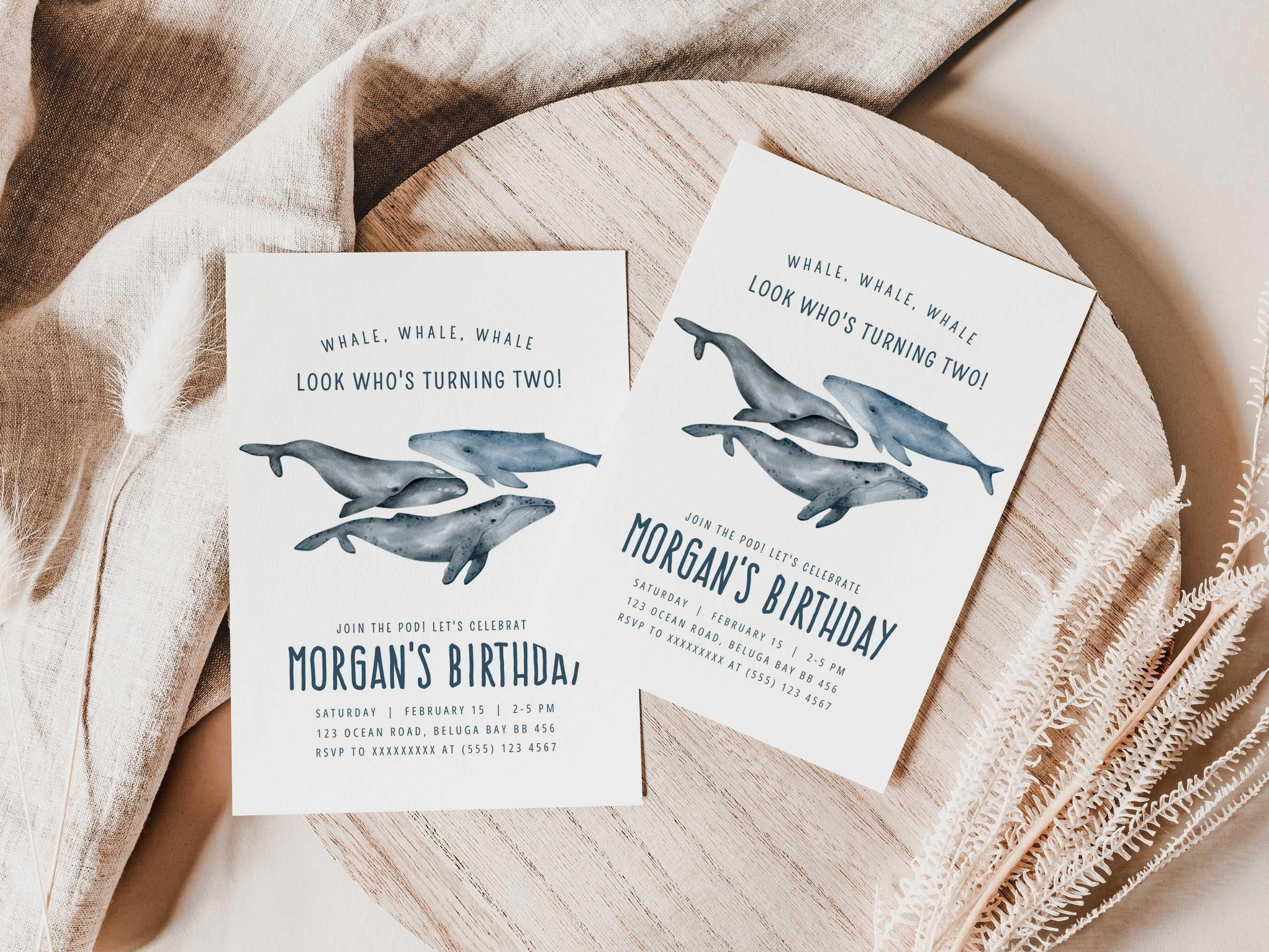 Whale Birthday Invitation, Whale Party, Whale Birthday Card, Under the ...