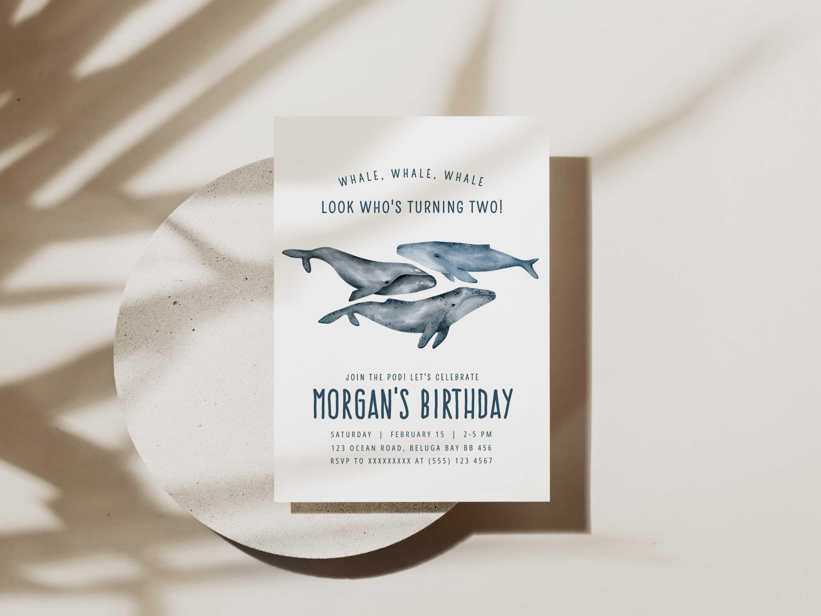 Whale Birthday Invitation, Whale Party, Whale Birthday Card, Under the ...