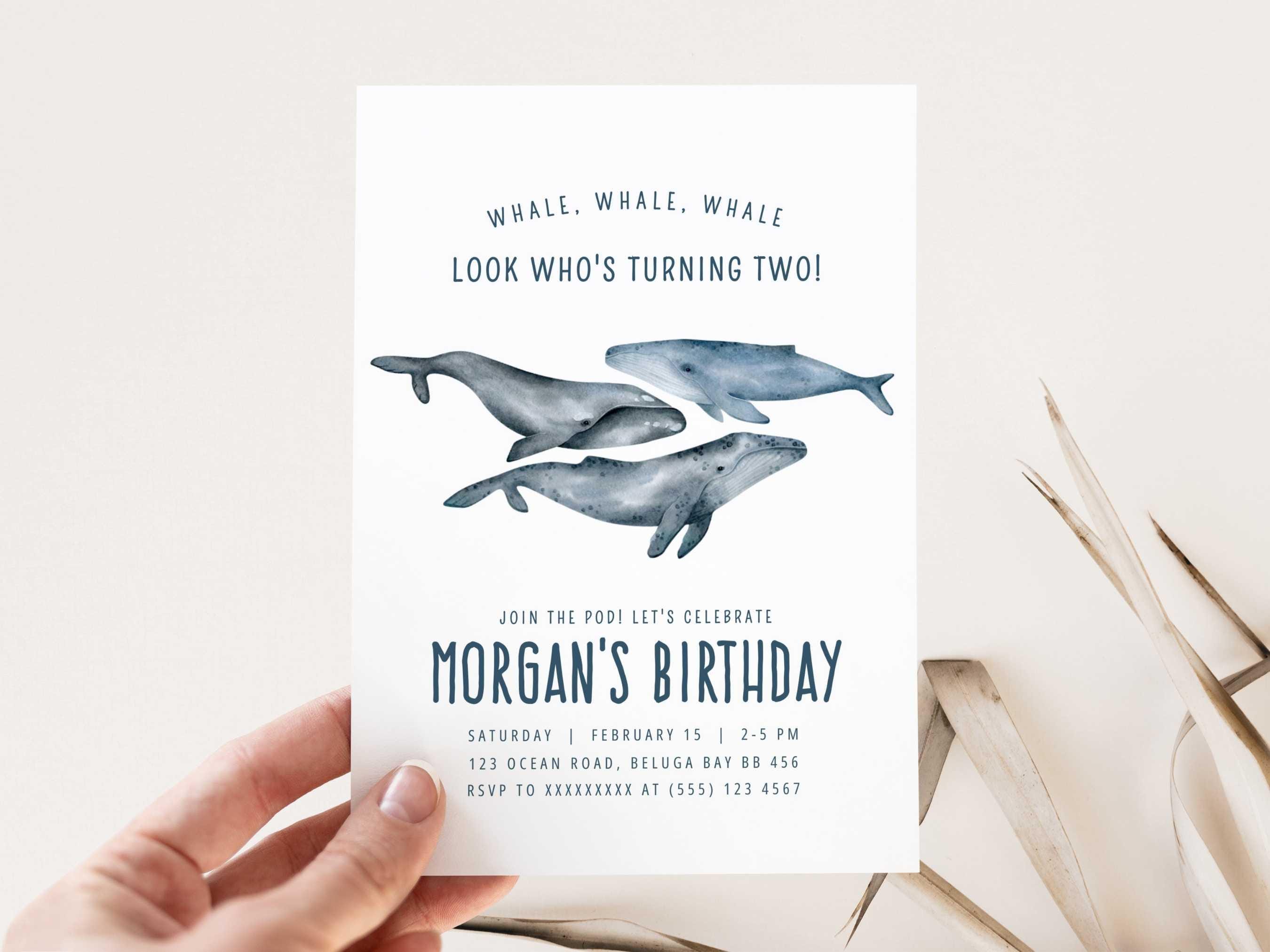 Whale Birthday Invitation, Whale Party, Whale Birthday Card, Under the ...