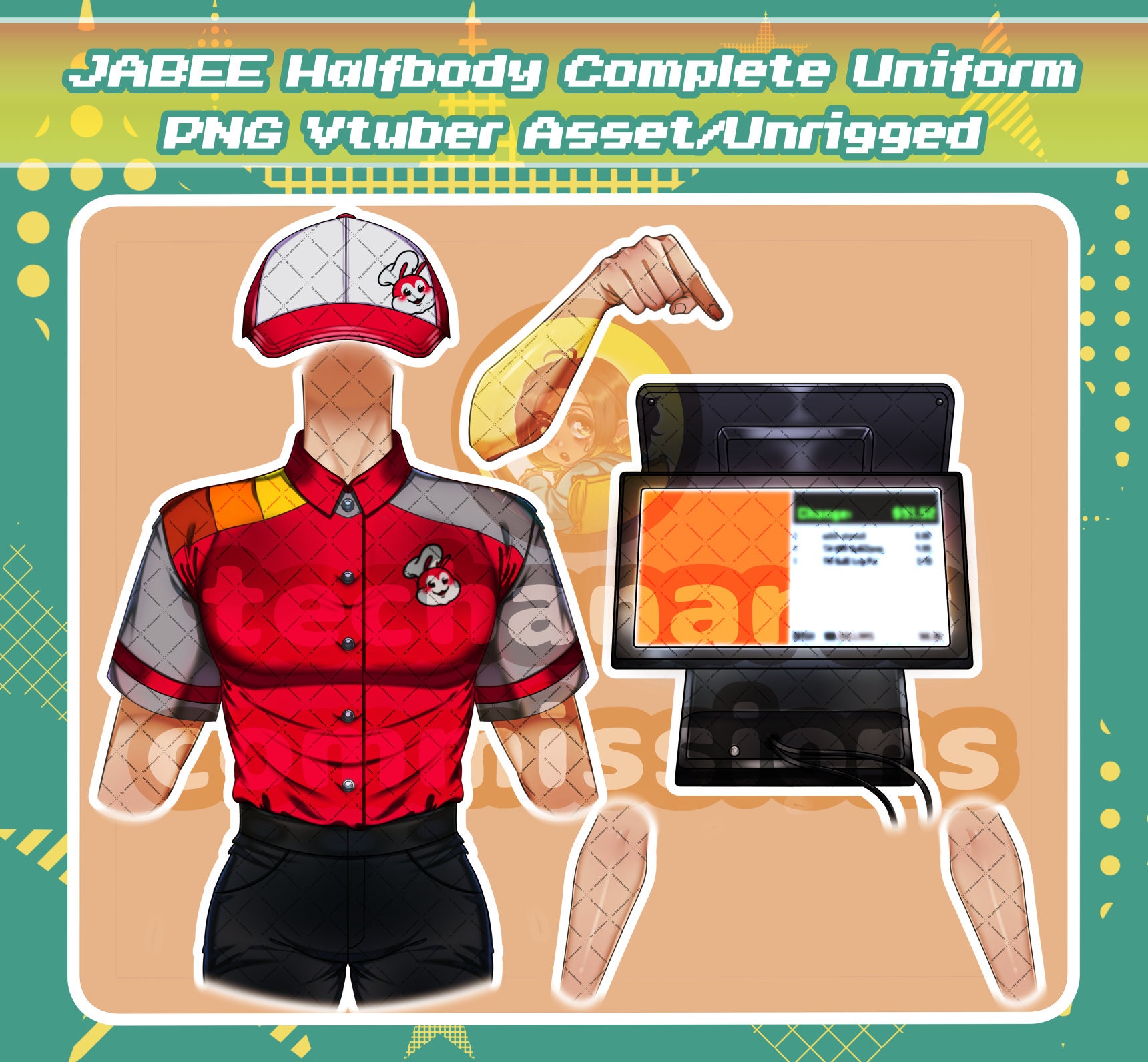 Male Jabee (jollibee) Halfbody Complete Uniform PNG Vtuber Asset ...