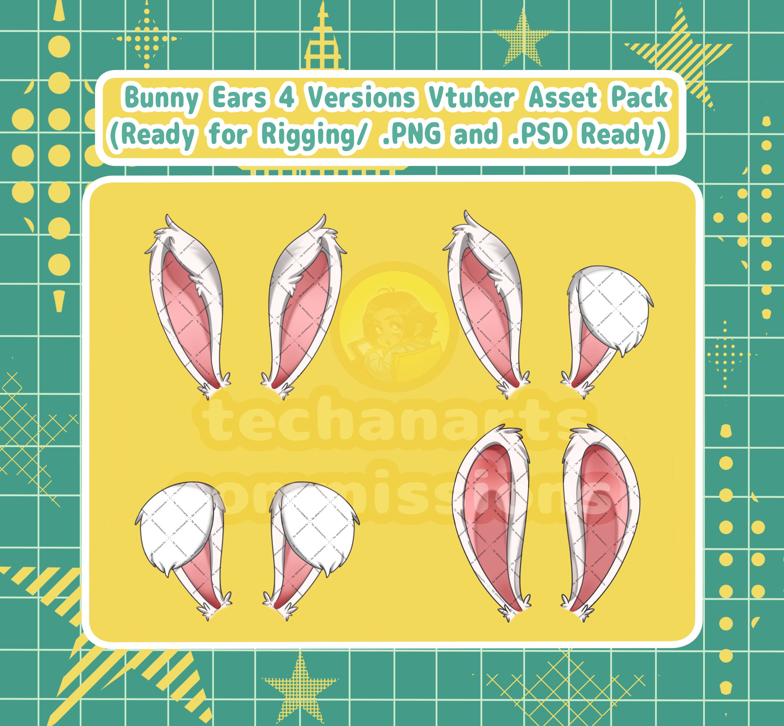 Bunny Ears 4 Versions Vtuber Asset Pack (NOT RIGGED)/ Ready for Rigging ...