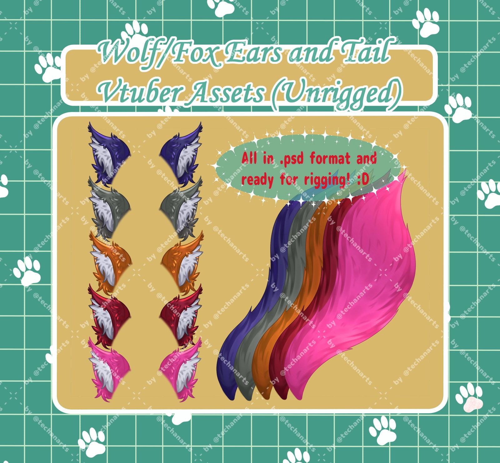 Fox/wolf Ears and Tail Vtuber Asset Package (not Rigged/not Animated ...
