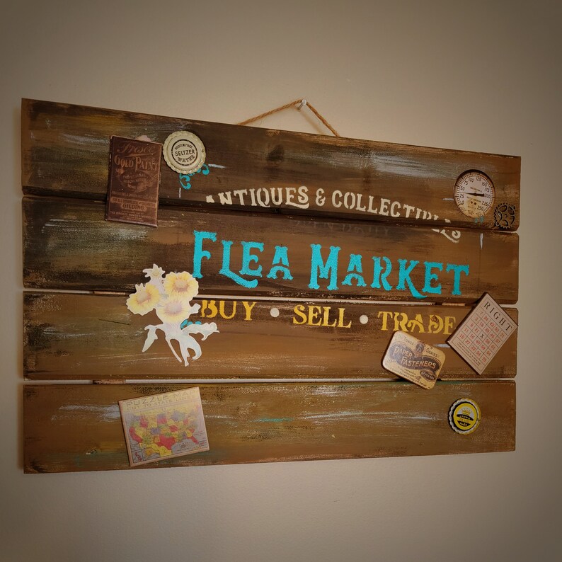 Flea Market Embellished Pallet Board Wall Sign - Etsy