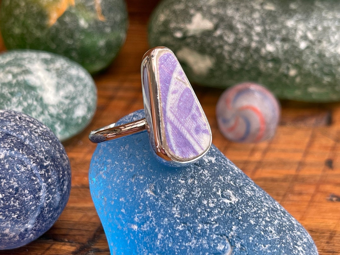 Sterling Silver Sea Pottery Ring, Seaham Sea Pottery, Sea Glass ...
