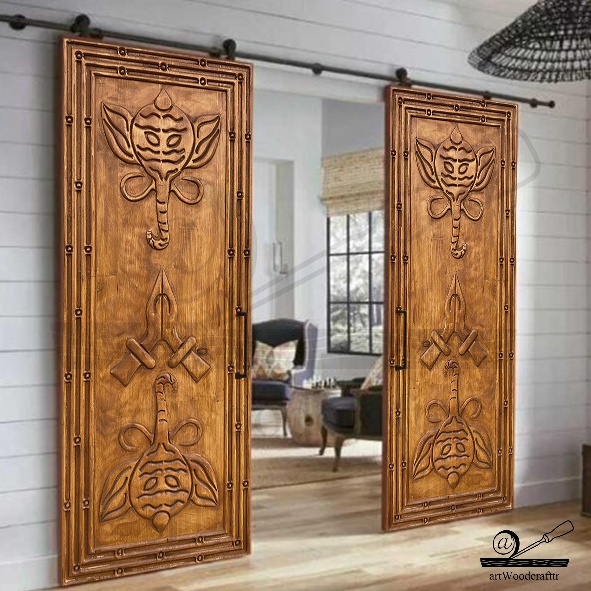 Hand Carved Ganesha Door: Custom Hindu Panel Wall Decor - Etsy
