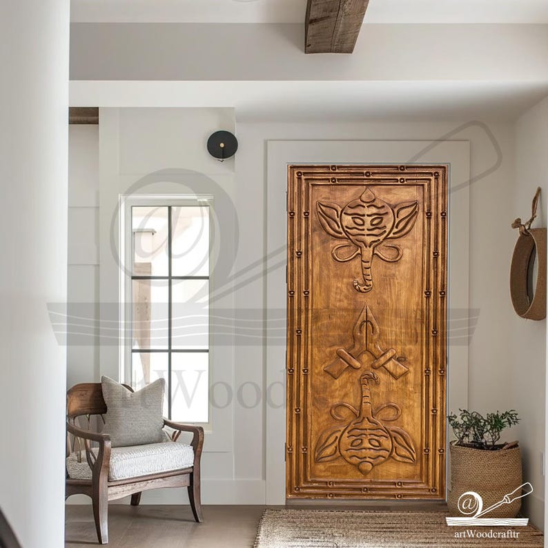 Hand Carved Ganesha Door: Custom Hindu Panel Wall Decor - Etsy