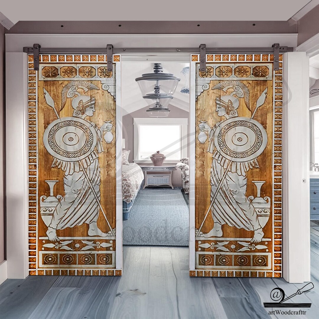 Hand Carved Solid Wood Sliding Doors: Antique Greek Warrior Art - Etsy