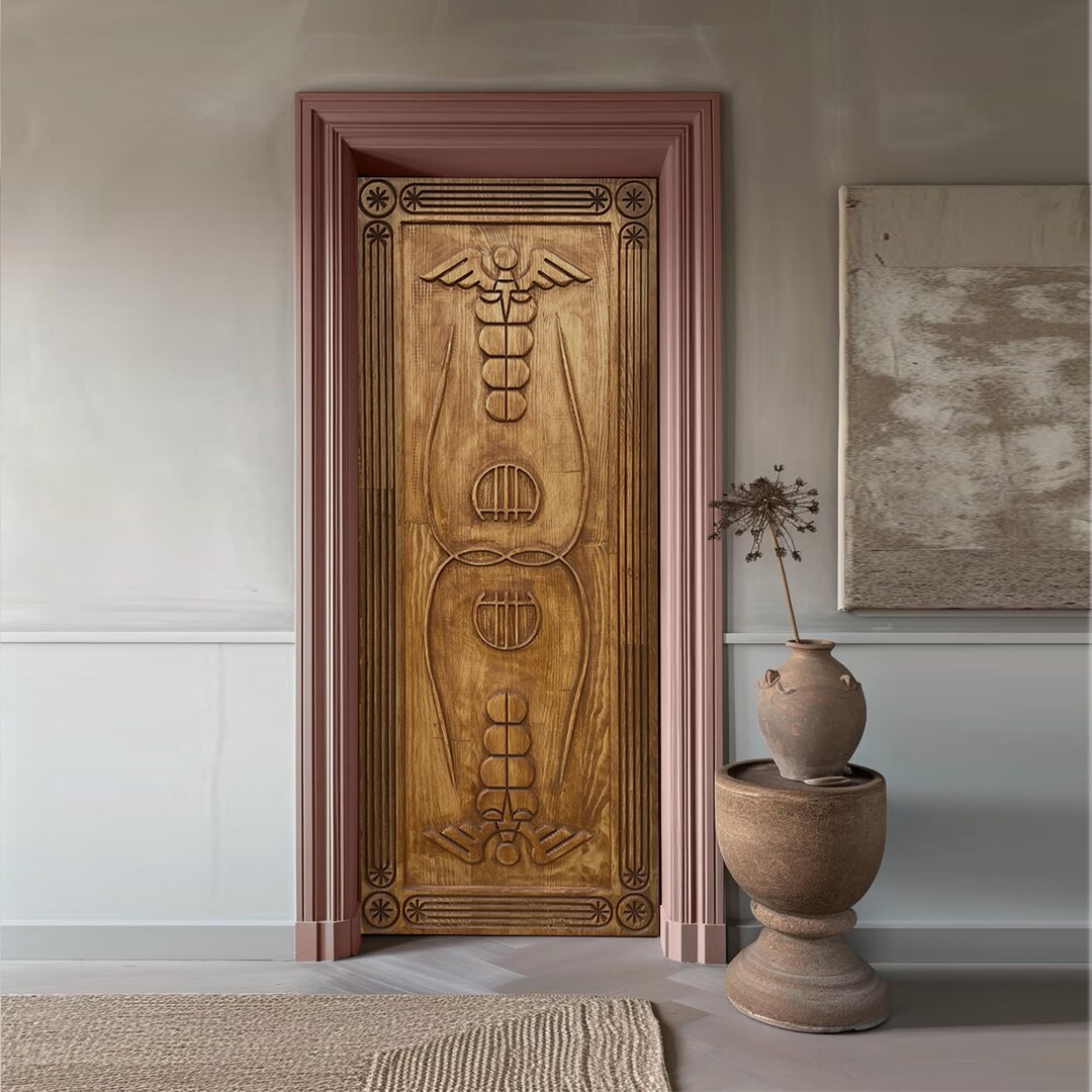 Greek Gods Symbol Door | Hand Carved Hermes & Apollo Lyre Motifs | Iris ...