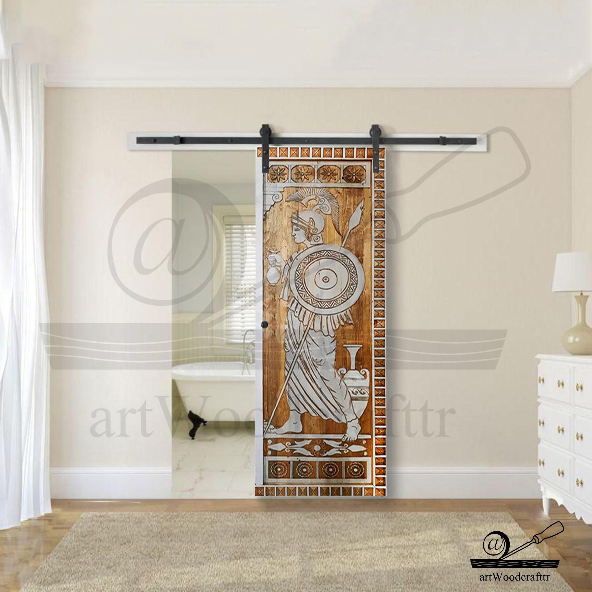 Hand Carved Solid Wood Sliding Doors: Antique Greek Warrior Art - Etsy
