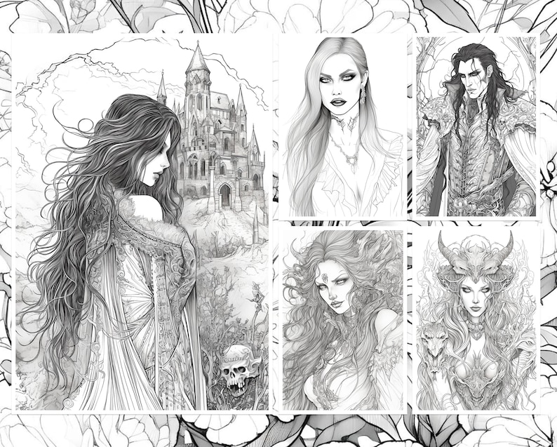 90 Coloring Pages Of Vampires For Adults Printable Book Dark Fantasy