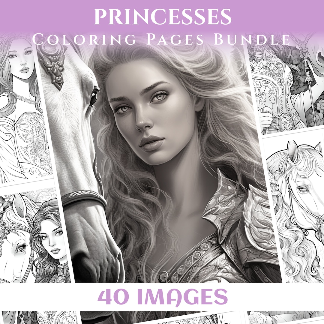40 Fantasy Princess Coloring Pages for Adults With Magical Horses ...