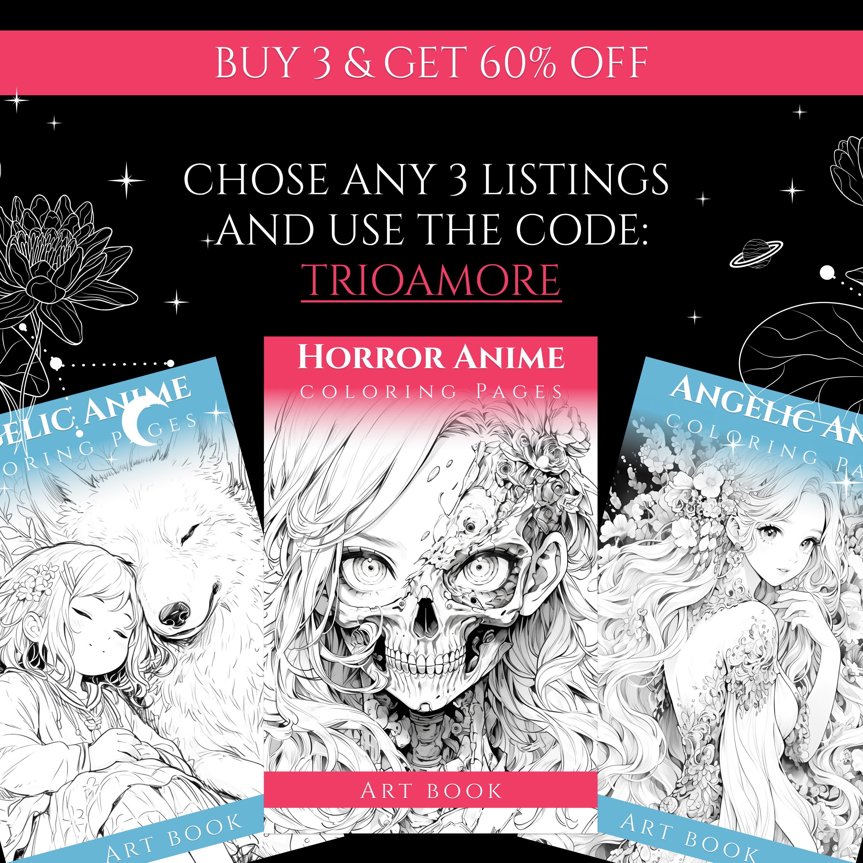 60+ Horror Anime Coloring Pages | Printable Book Art, Grayscale ...