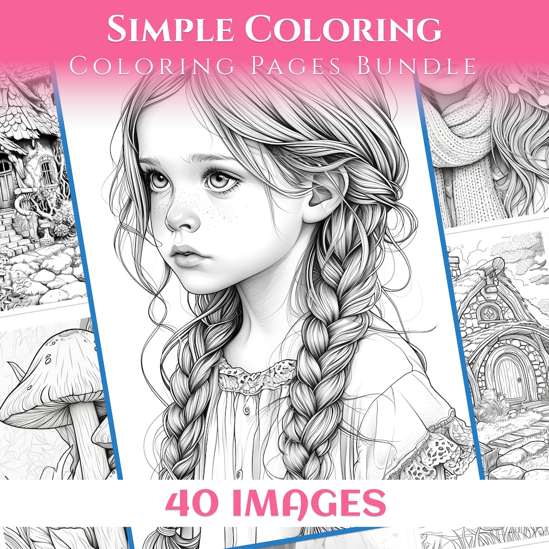 40 Simple Coloring Pages for Adults and Kids Printable Book Art Instant ...