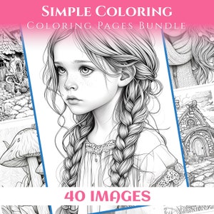 40 Simple Coloring Pages for Adults and Kids Printable Book Art Instant ...