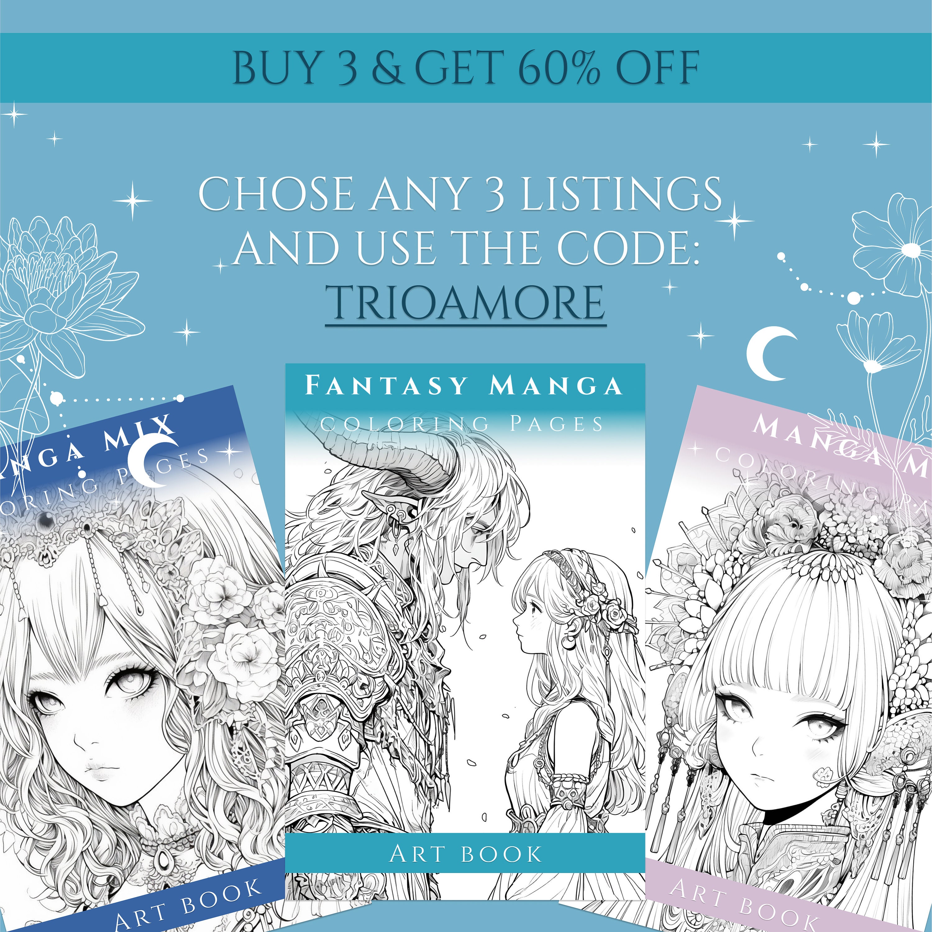 30 Fantasy Anime Coloring Book Mix Volume I Coloring Page for Adults ...