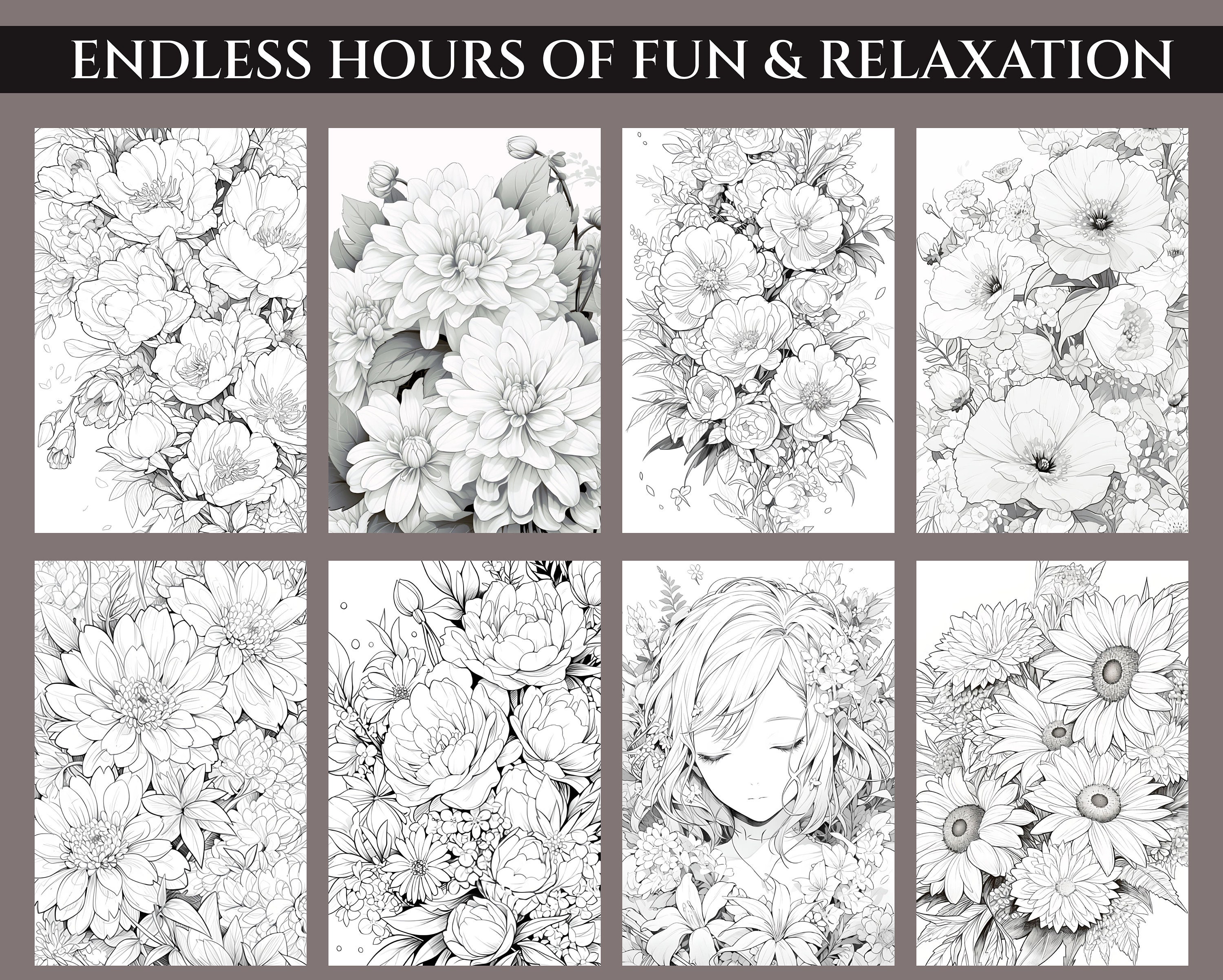 100+ Flowers Coloring Pages for Adults Printable Book Art, Coloring ...